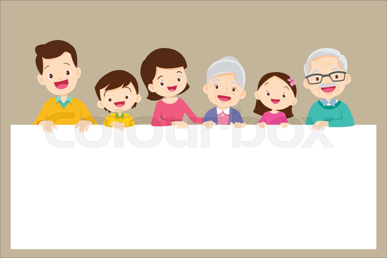 Cute big family holding empty banners | Stock vector | Colourbox