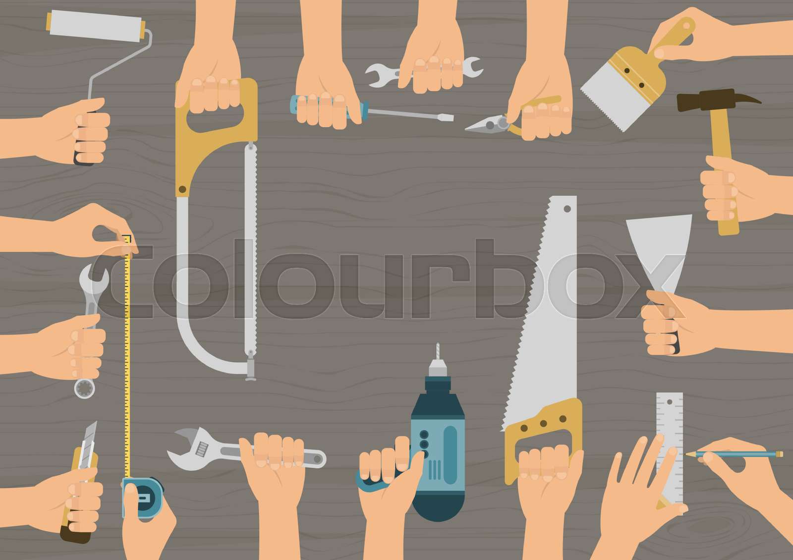 Set of hands holding diy hand tools | Stock vector | Colourbox