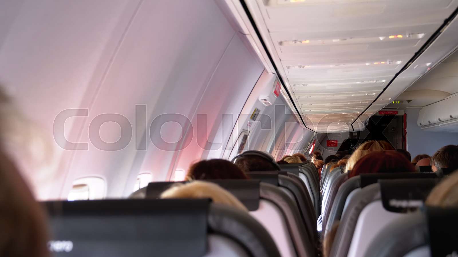 The Salon of a Passenger Plane with People Sitting in Chairs During the ...