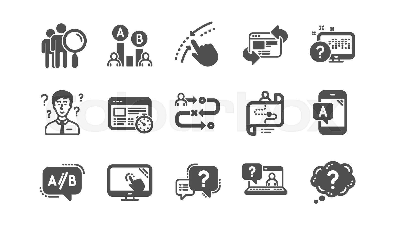 UX icons. AB testing, Journey path map and Question mark. Classic icon ...