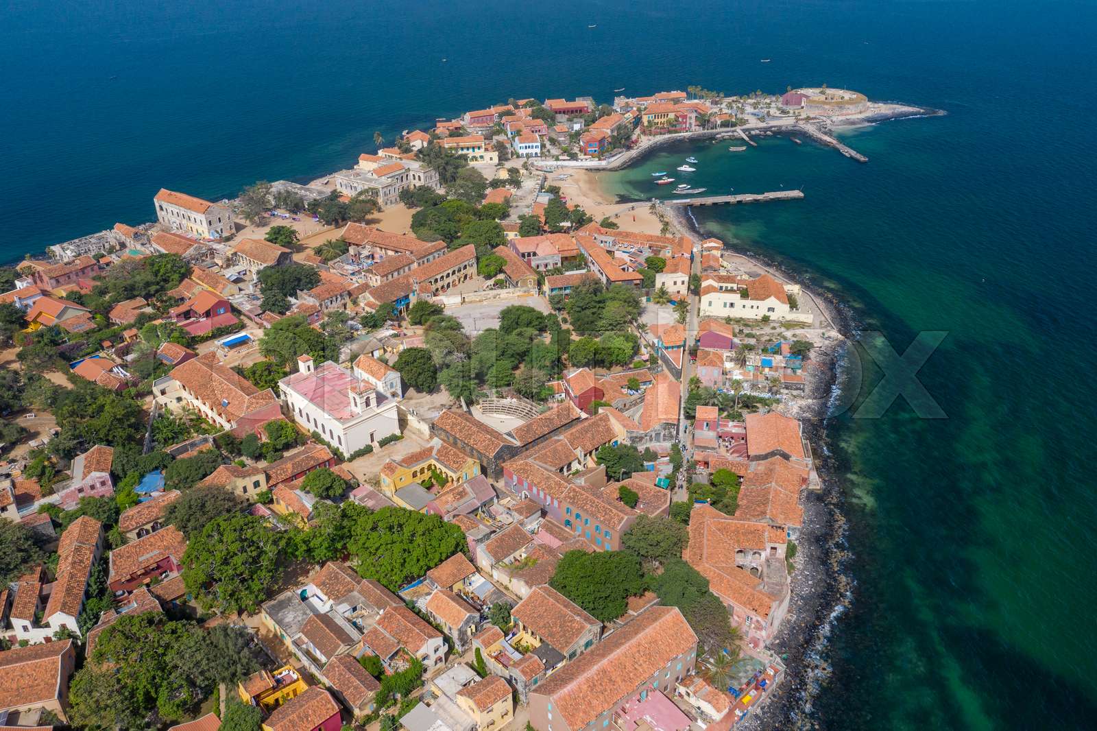 Aerial view of Goree Island. Gorée. Dakar, Senegal. Africa. Photo made ...