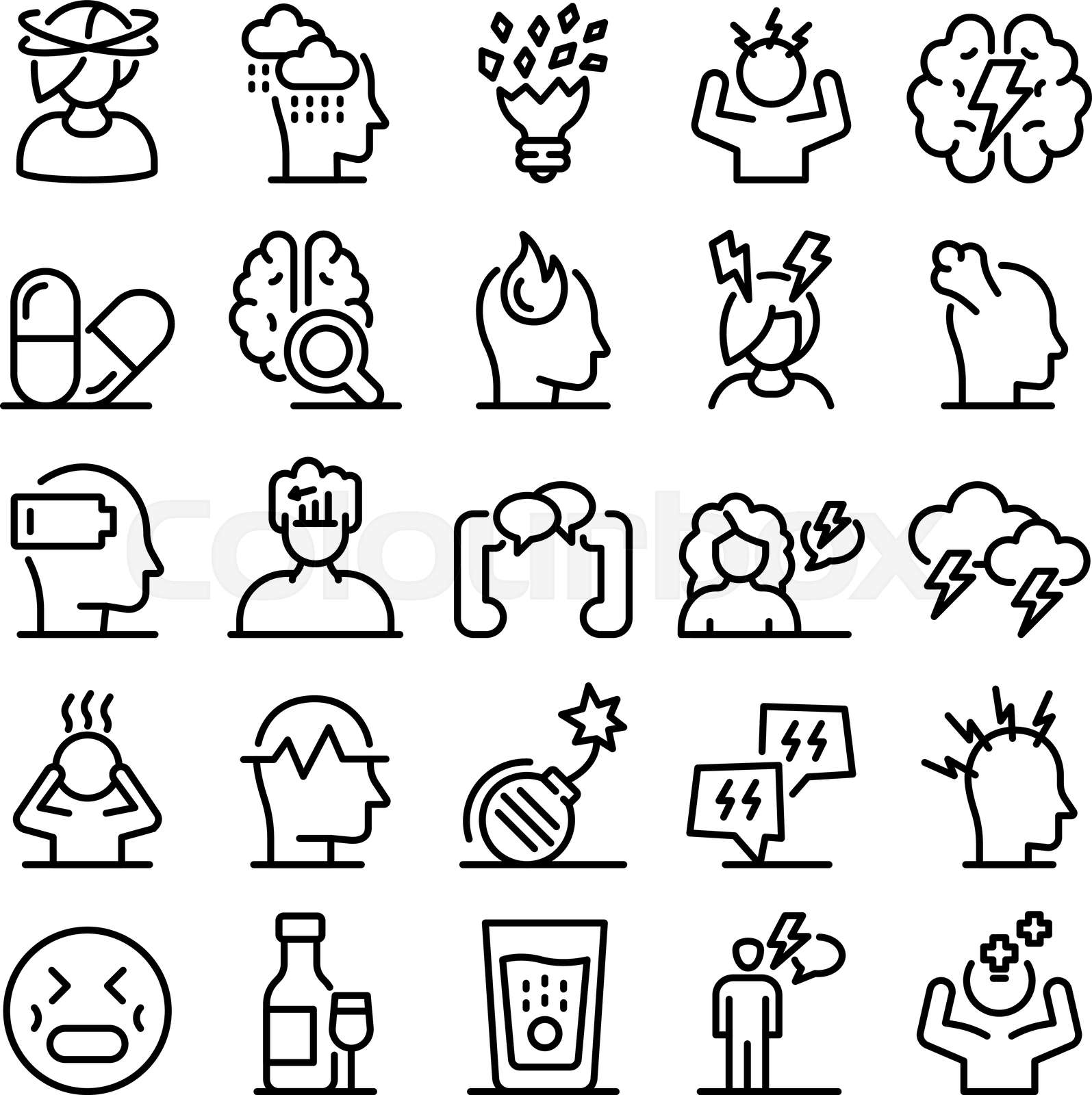 Stress icons set, outline style | Stock vector | Colourbox