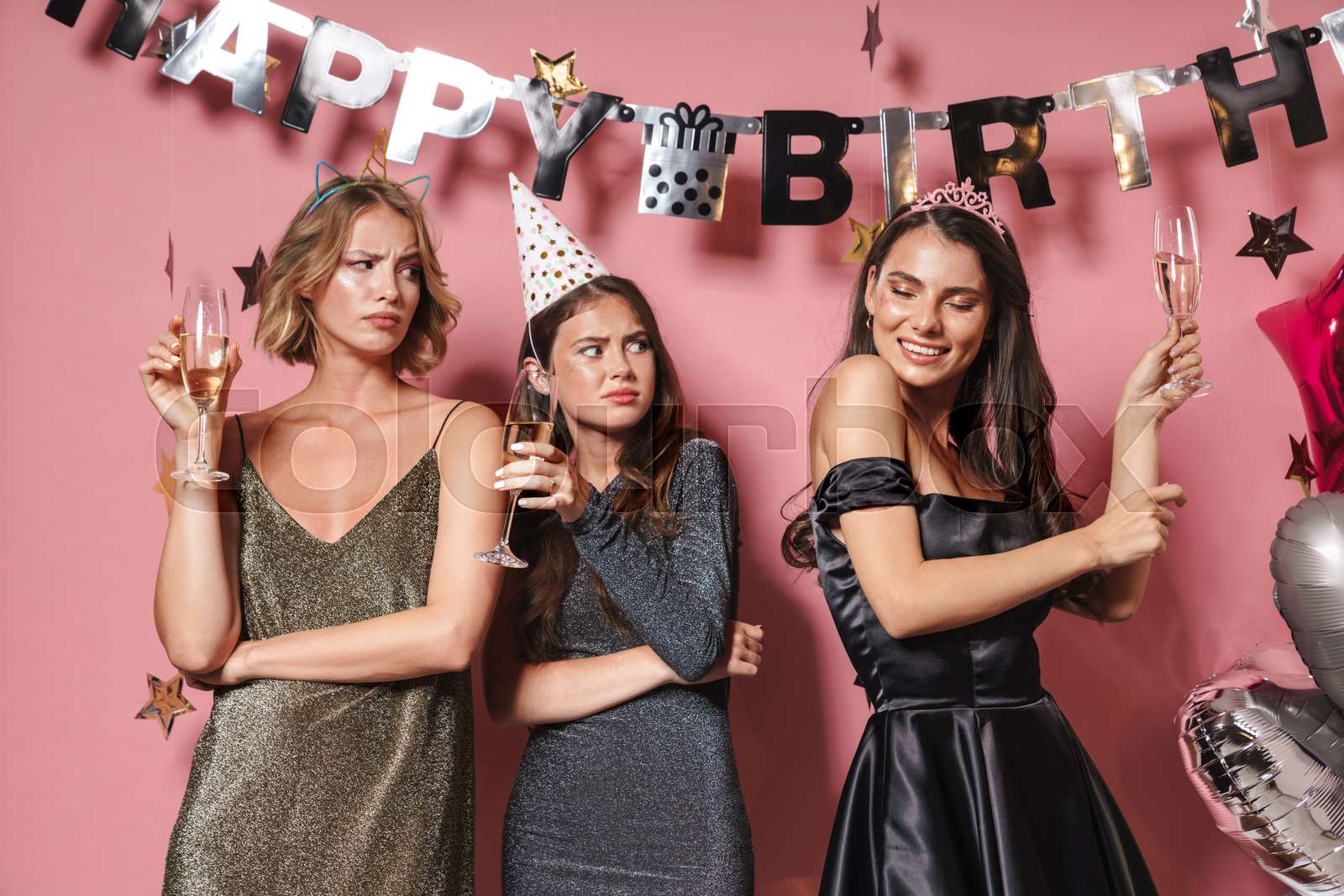 Image of party girls drinking champagne while celebrating birthday ...