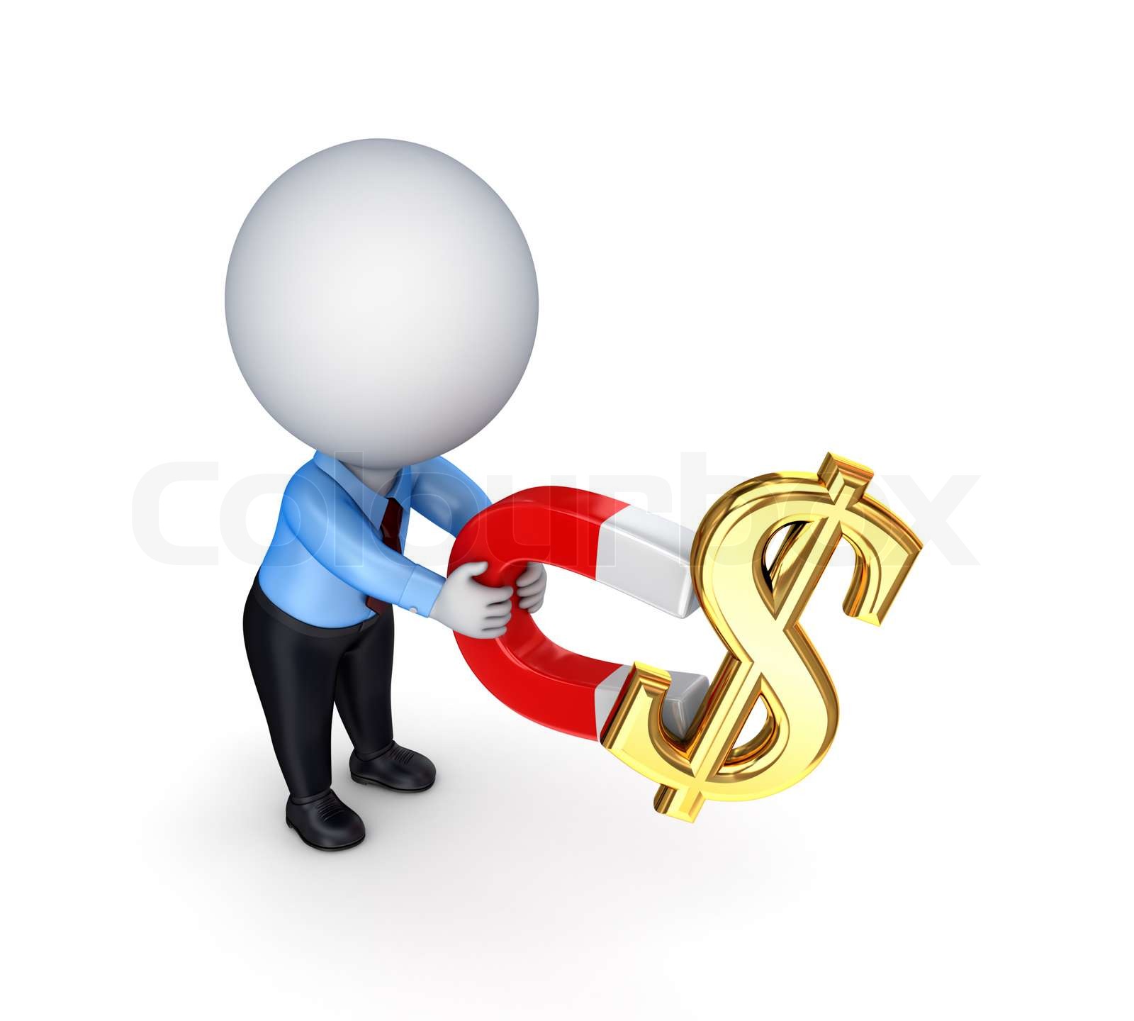 3d small person with a magnet horseshoe | Stock image | Colourbox