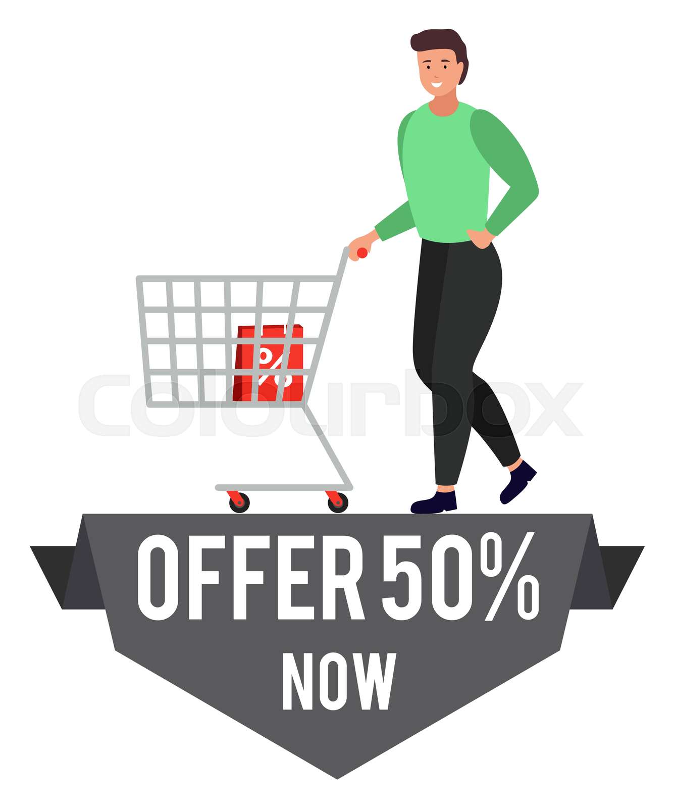 Offer 50 Percent Off Now Banner with Shopping Man | Stock vector ... Offer 50 Percent Off Now Banner with Shopping Man | Stock vector ...