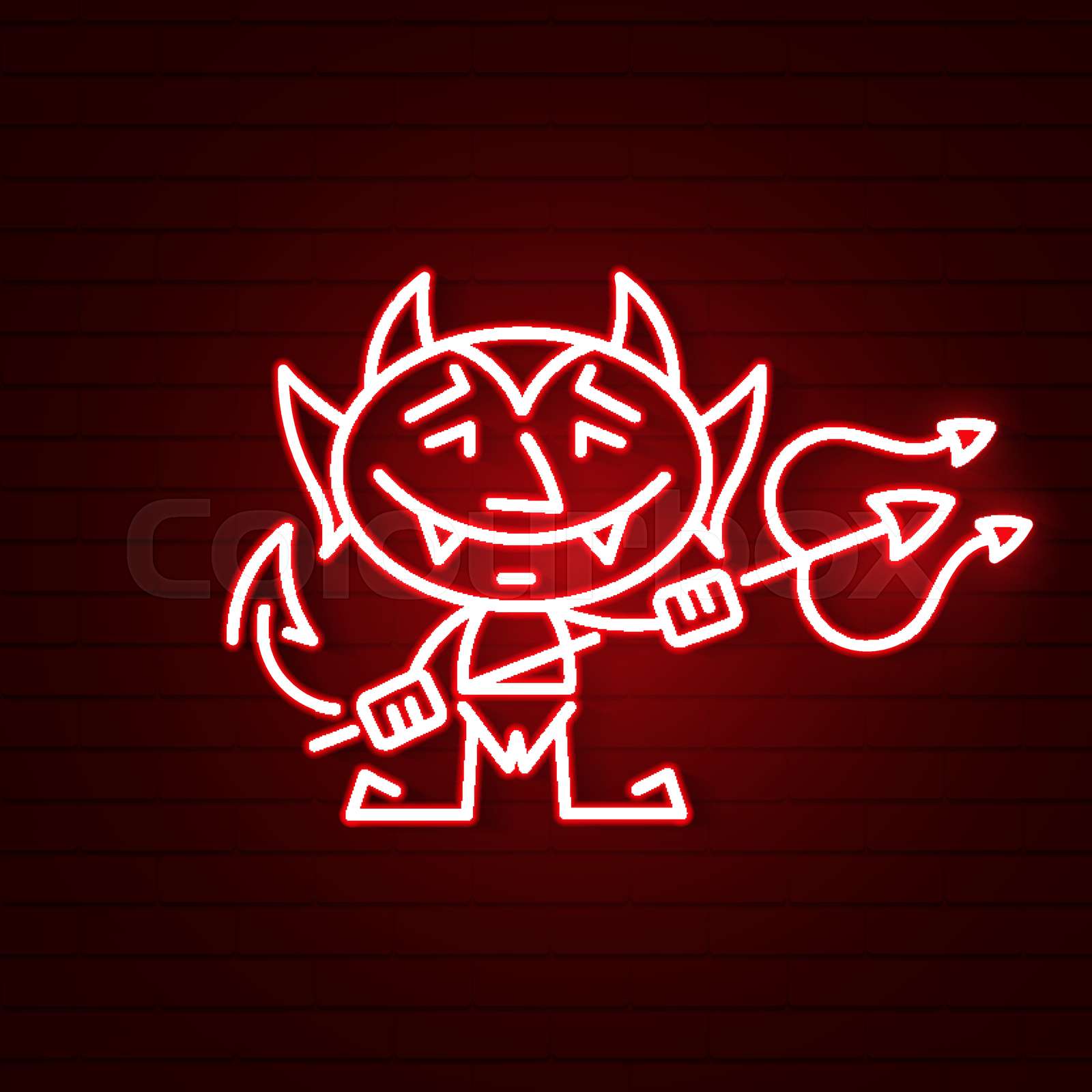 Red Imp With A Cheerful Smile And A Trident | Stock vector | Colourbox