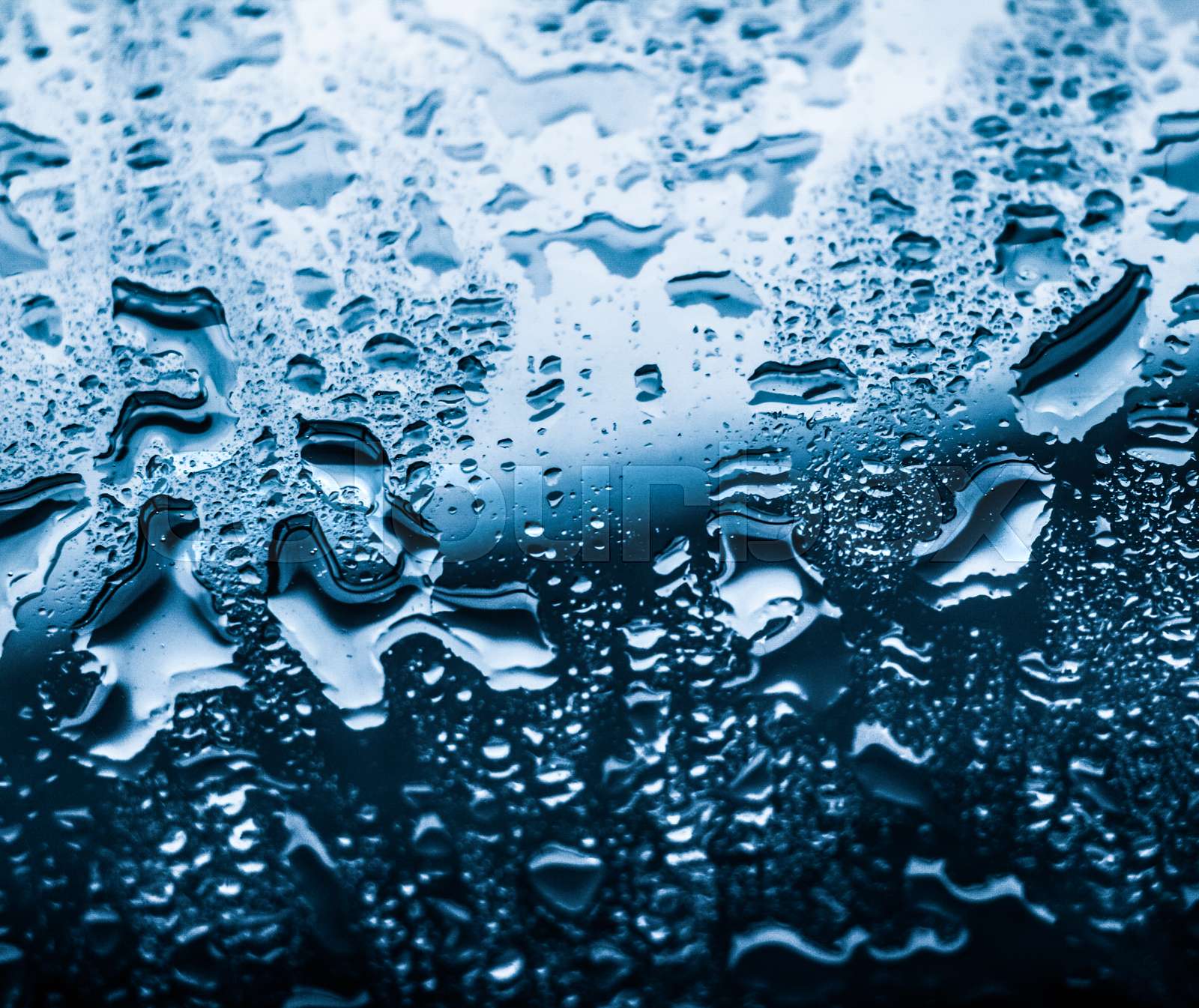 Water texture abstract background, aqua drops on blue glass as science ...