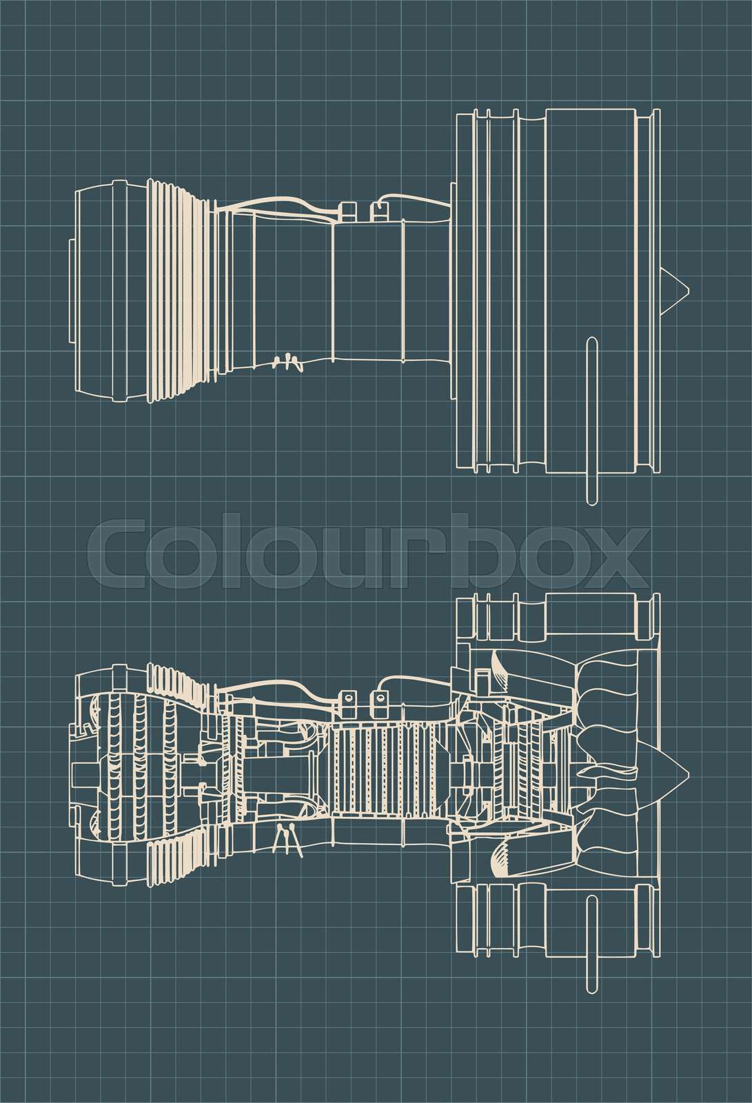 Turbofan Jet Engine drawings | Stock vector | Colourbox