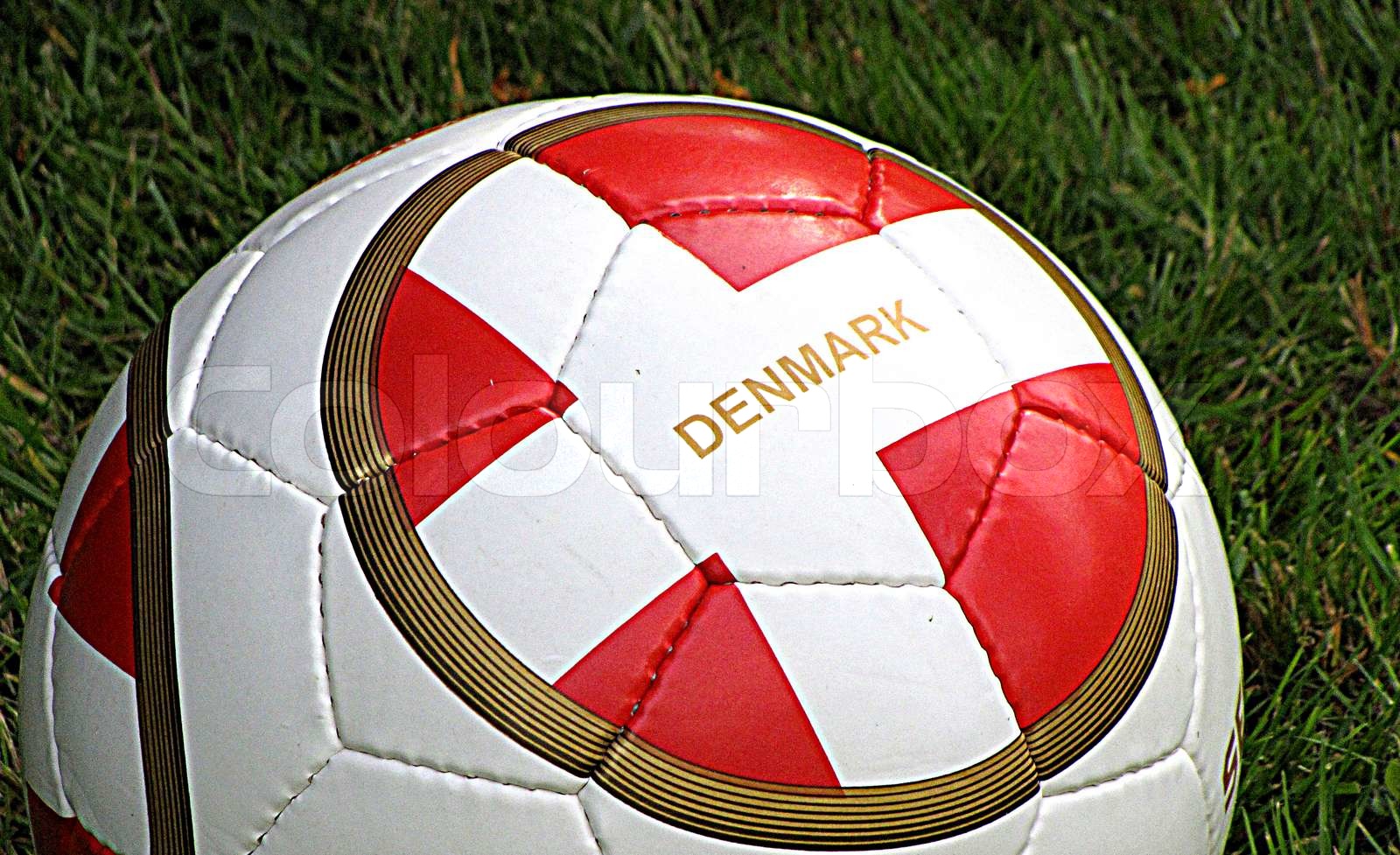 Football with danish flag on footballfield HDR photo | Stock image ...