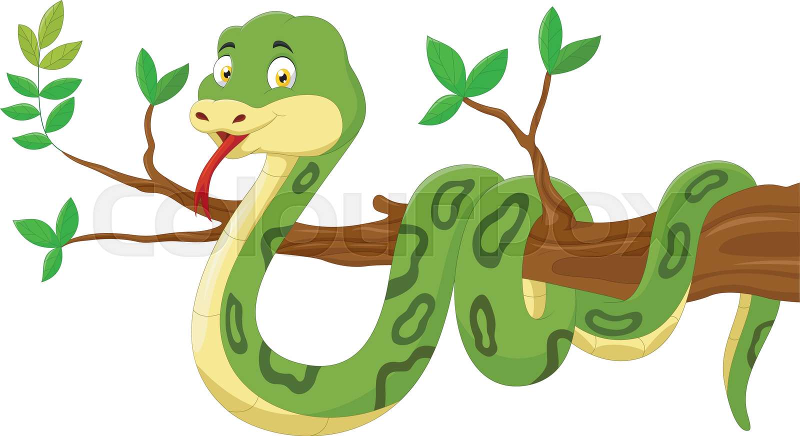 Cartoon snake in the tree | Stock vector | Colourbox