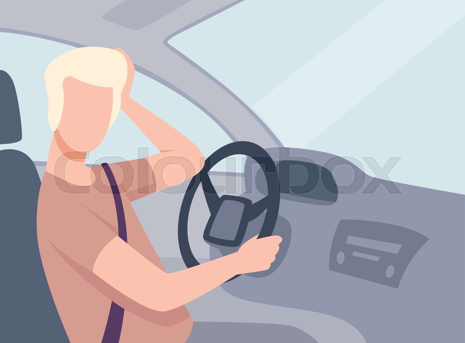 Young Man Driving a Car, View from the Inside, Male Driver Character ...