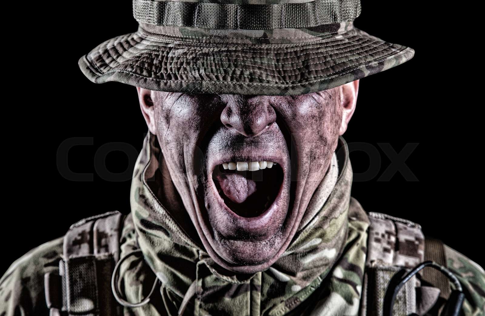 Elite troops angry military soldier clenching teeth | Stock image ...