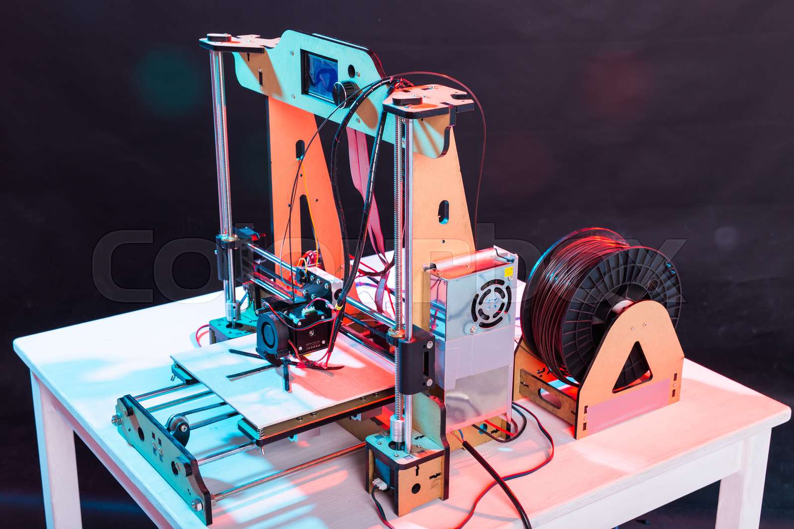 Electronic three dimensional plastic printer during work in laboratory ...