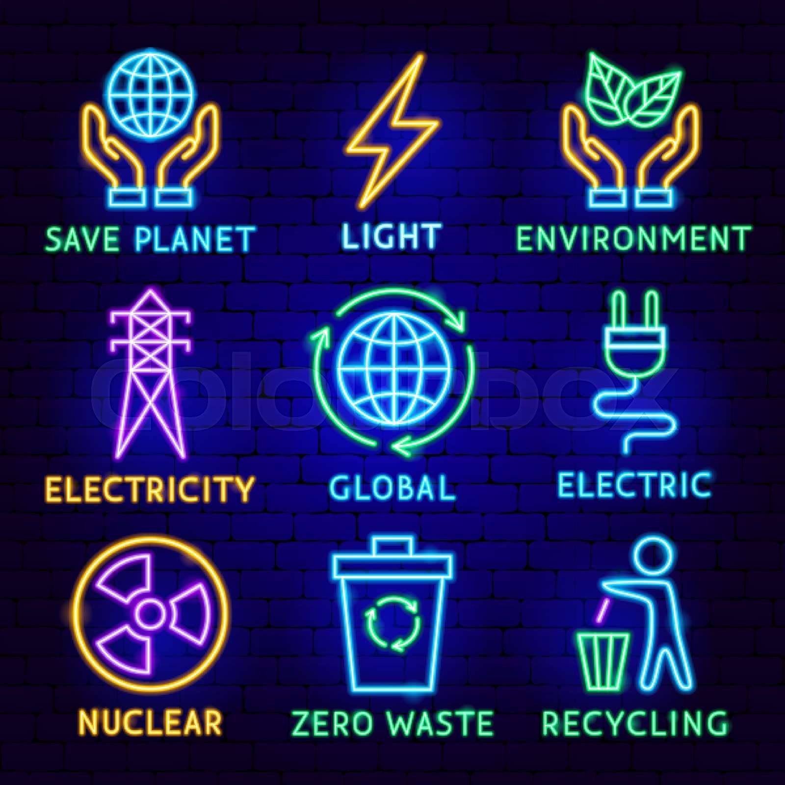 Green Energy Neon Label Set | Stock vector | Colourbox