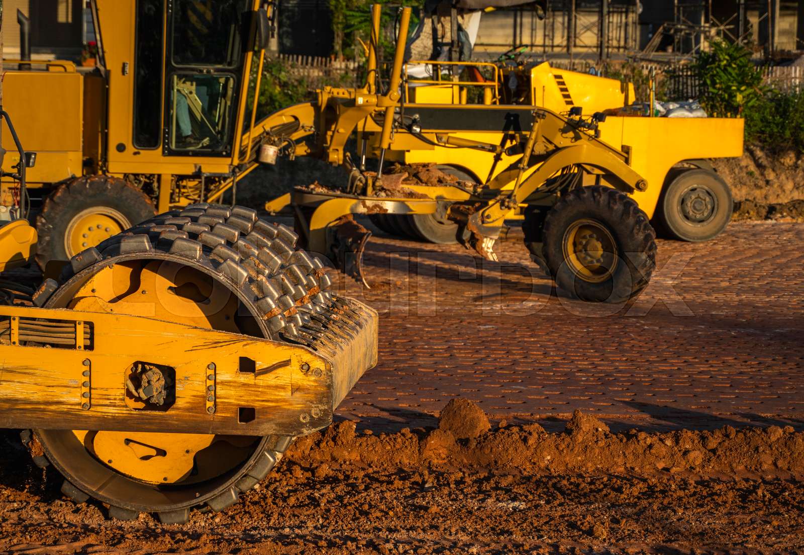 Soil compactor with vibratory padfoot drum. Heavy duty machinery ...