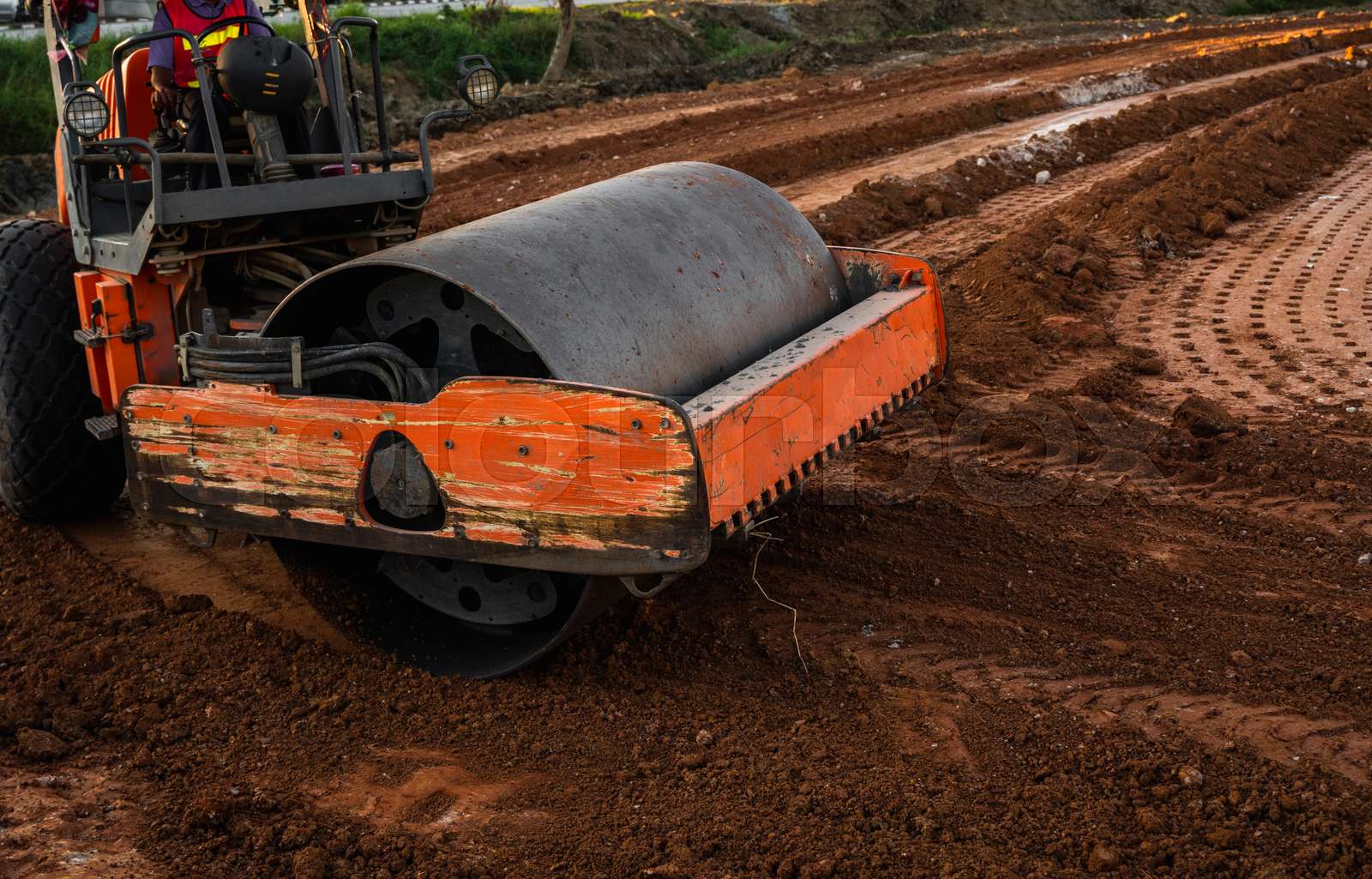 Road rollers working on the new roads construction site. Heavy duty ...