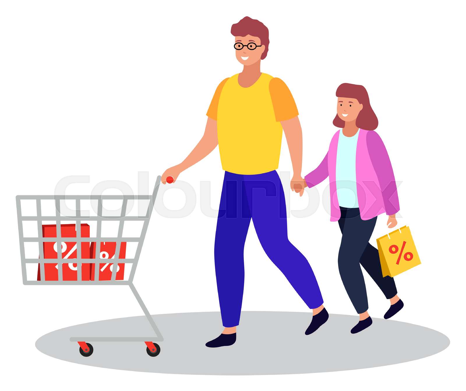 Father and Daughter Shopping at Store with Cart | Stock vector | Colourbox