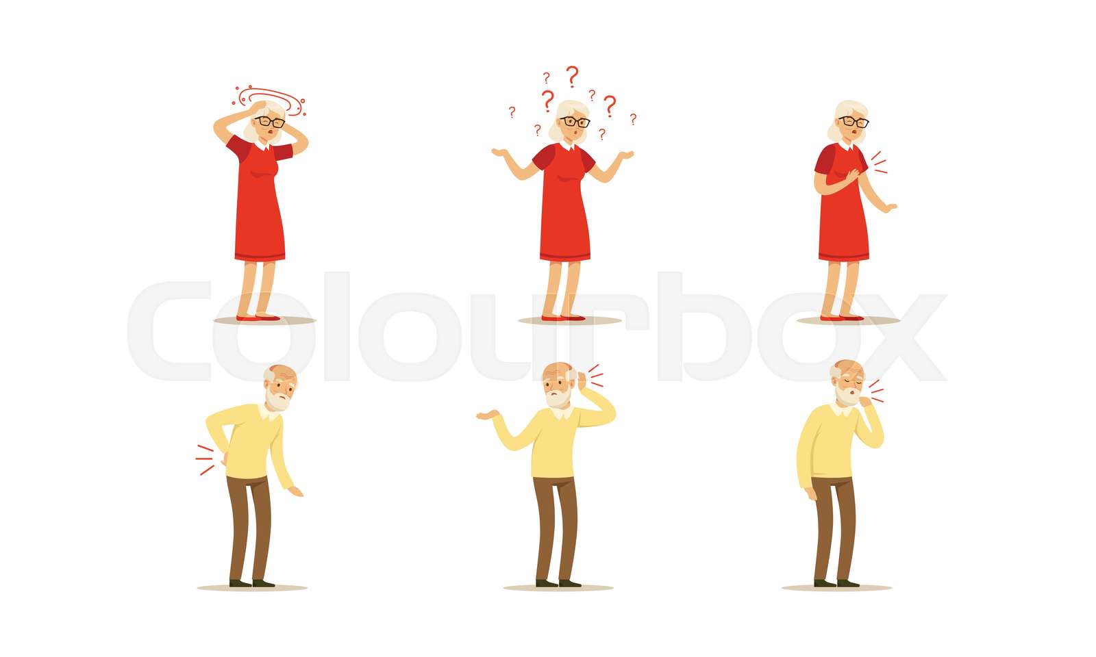 Senior People Having Health Problems and Diseases Vector Illustrations ...