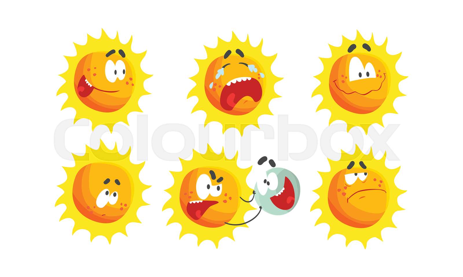 Cartoon Sun Expressing Different Emotions Vector Set | Stock vector | Colourbox