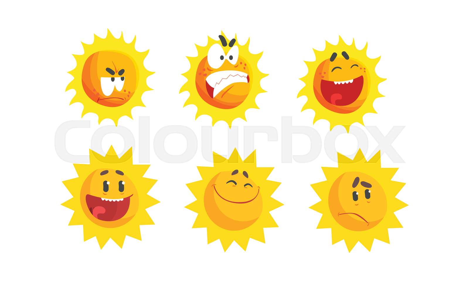 Cartoon Sun Expressing Different Emotions Vector Set | Stock vector ...