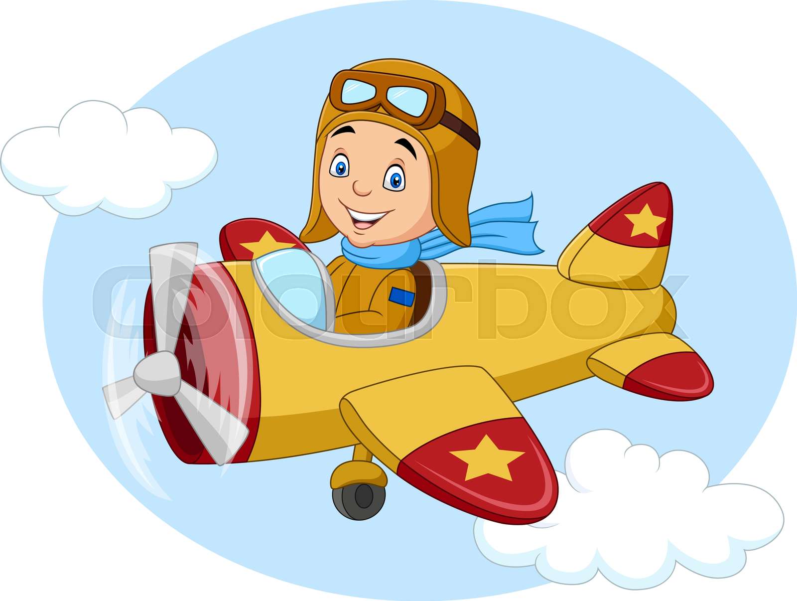 Cartoon little boy operating a plane | Stock vector | Colourbox