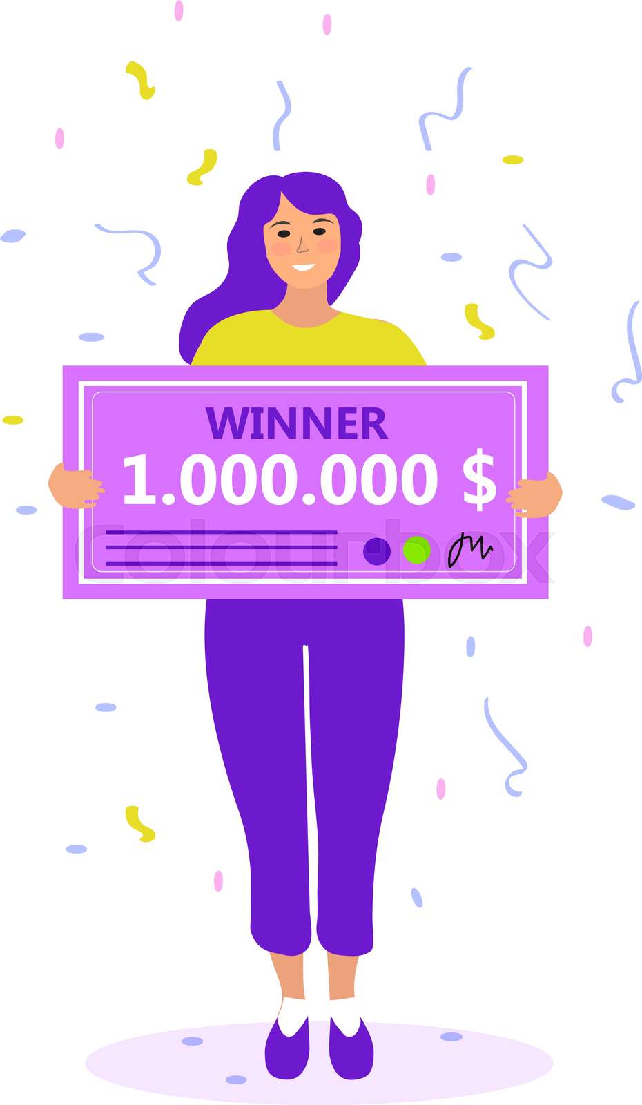 Girl with a million dollar check. Raffle winner, the concept of a ...