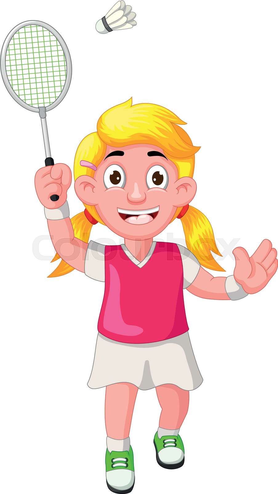 Cute Girl In Pink Shirt Playing Badminton Cartoon | Stock vector ...