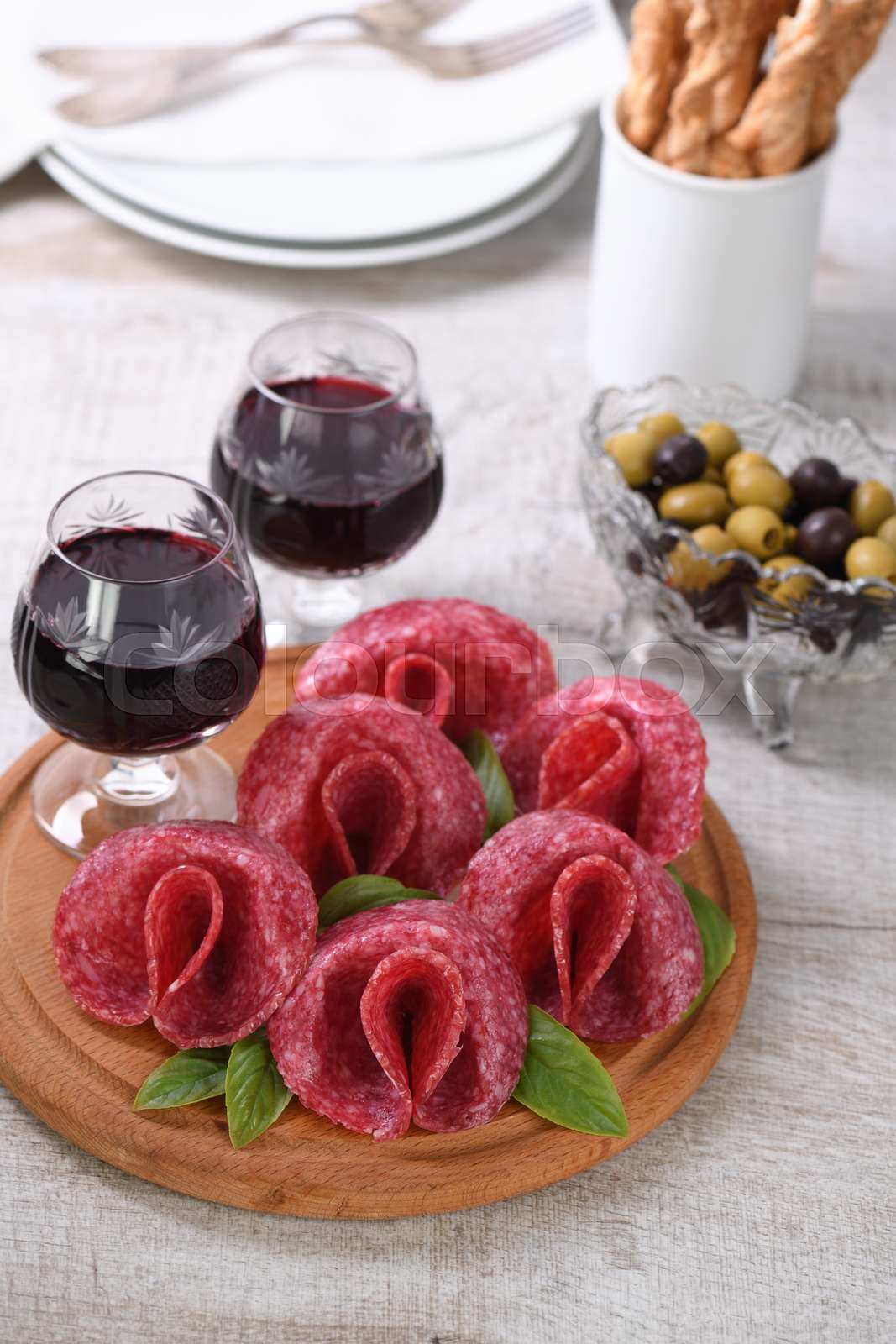 light meal snack from salami | Stock image | Colourbox
