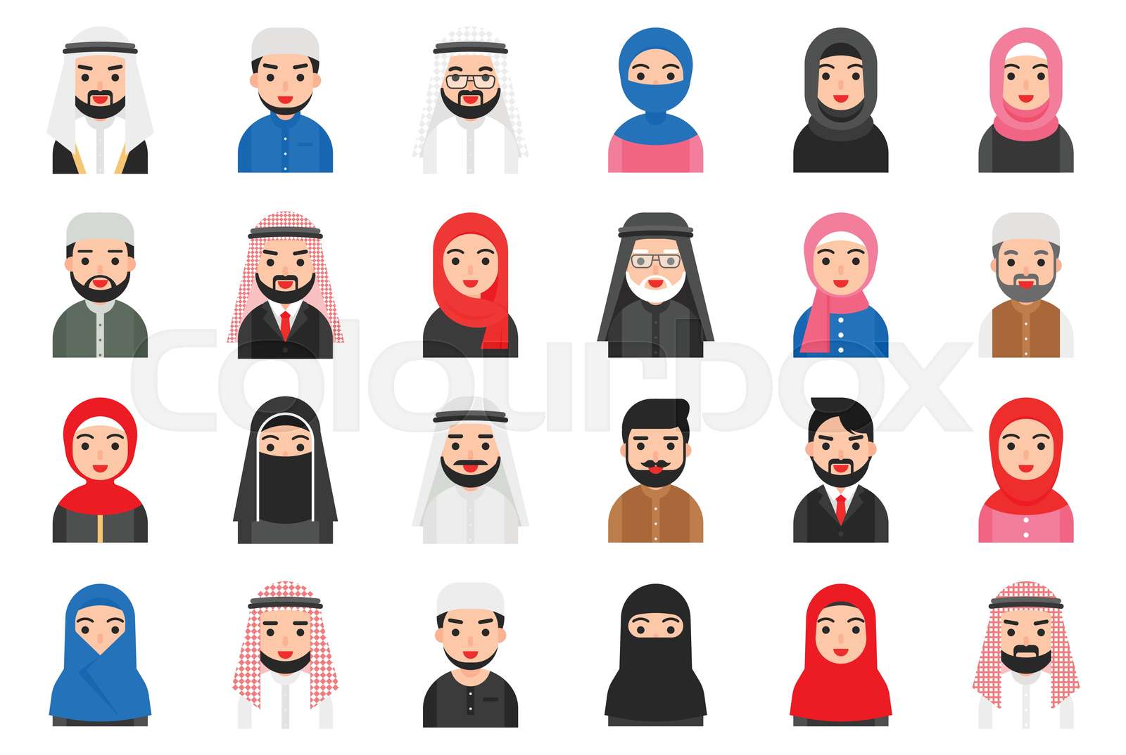 Muslim avatar vector icon set, flat style | Stock vector | Colourbox