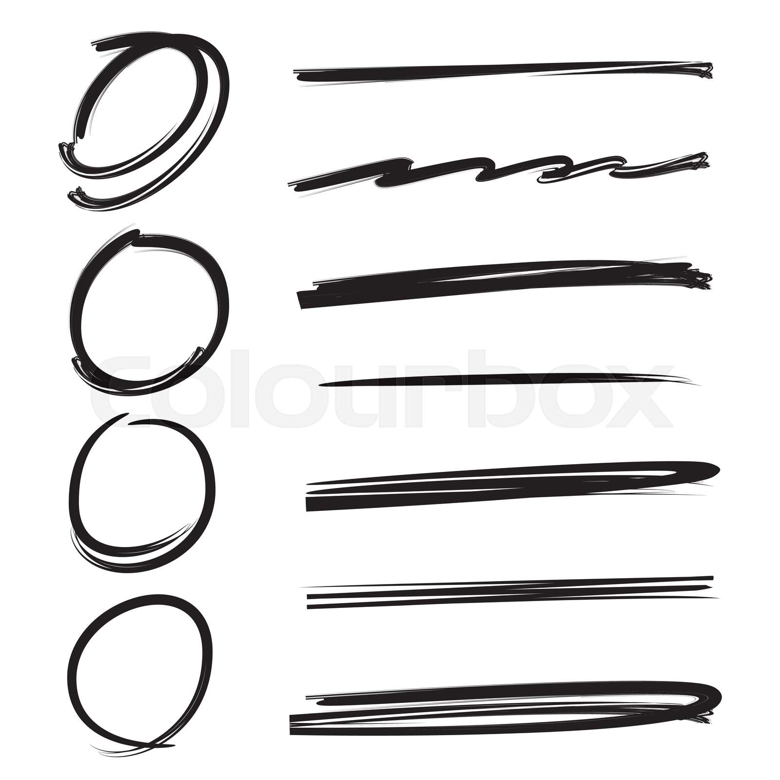 marker elements, hand drawn circle, underline, brush line set | Stock ...