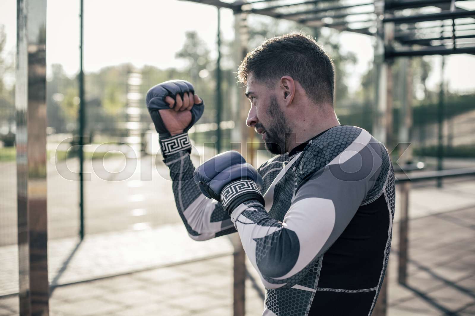 Bearded boxer performing the stances and looking concentrated | Stock ...