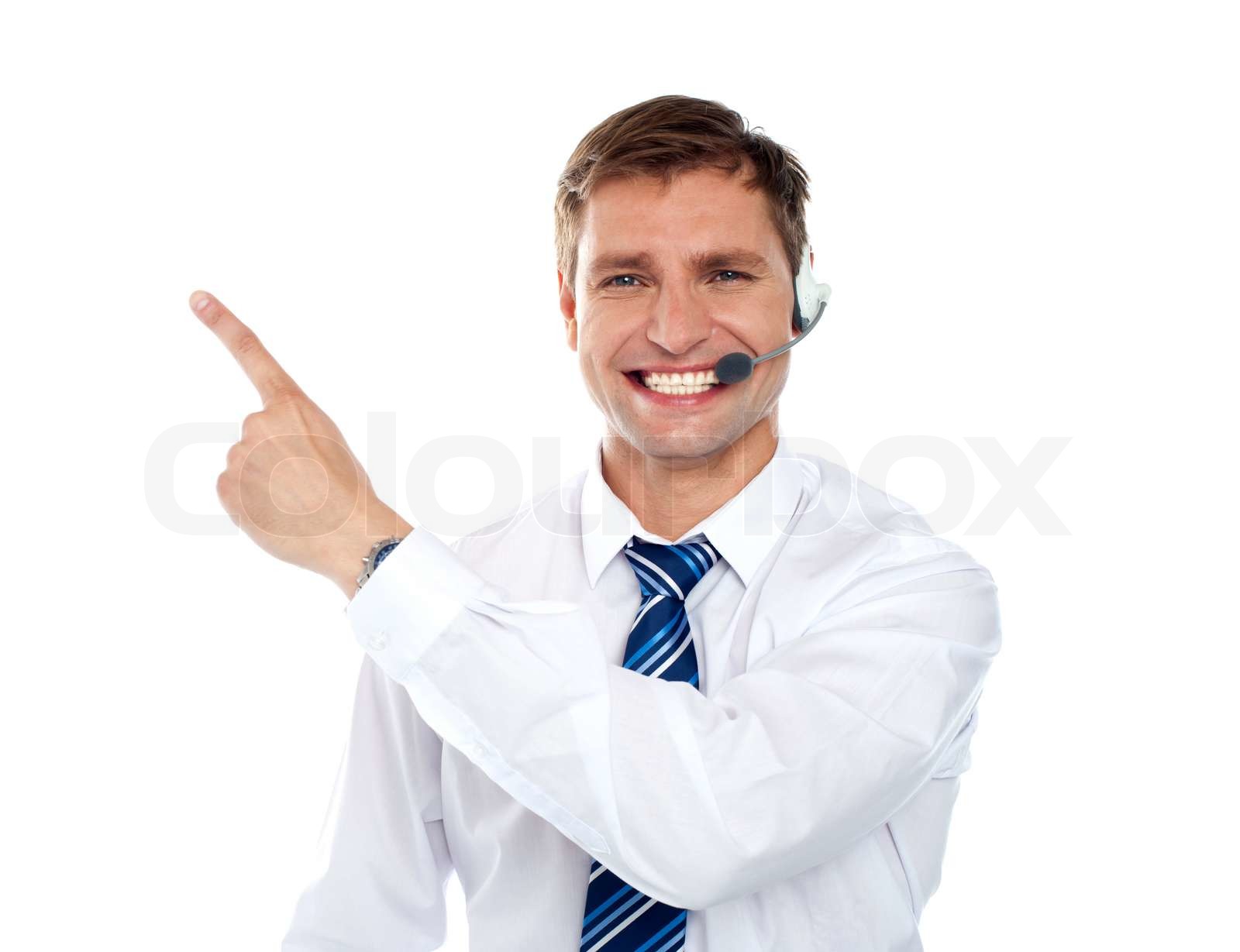 Customer service agent pointing away | Stock image | Colourbox