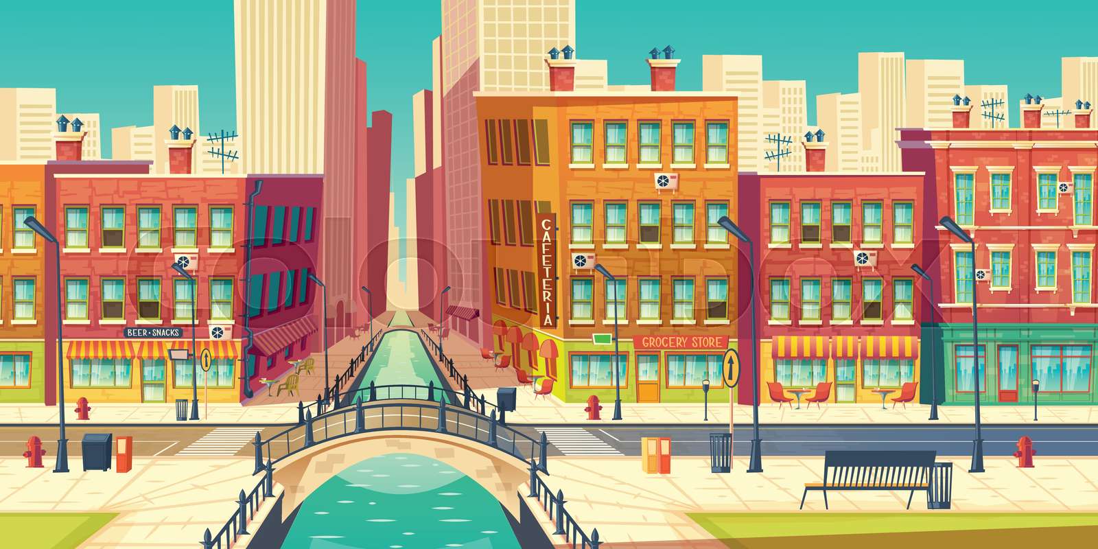 Metropolis old district street cartoon vector | Stock vector | Colourbox