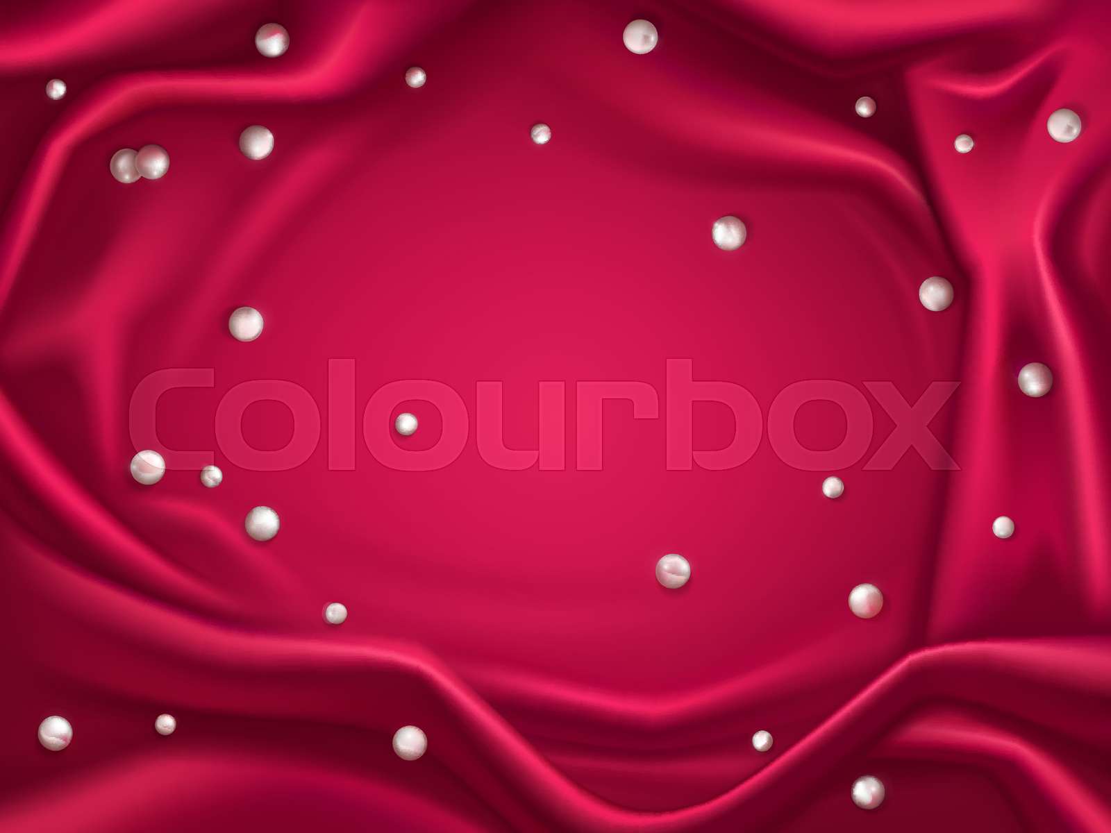Red silk draped fabric with white pearl spheres | Stock vector | Colourbox