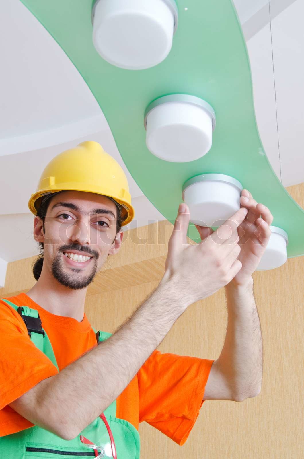 Electrician Working On Cabling Lighting Stock Image Colourbox
