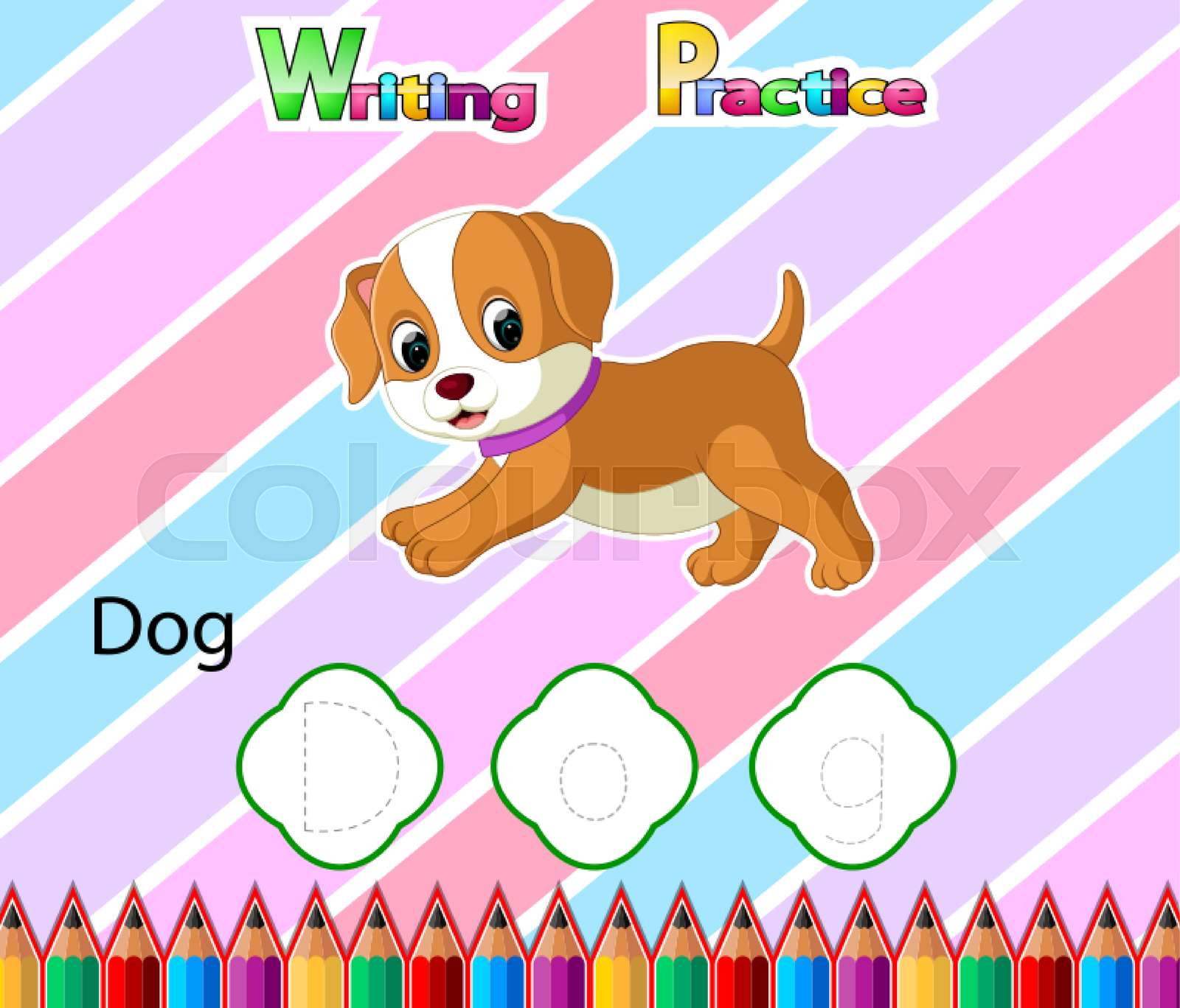 Worksheet Writing practice alphabet D for Dog | Stock vector | Colourbox