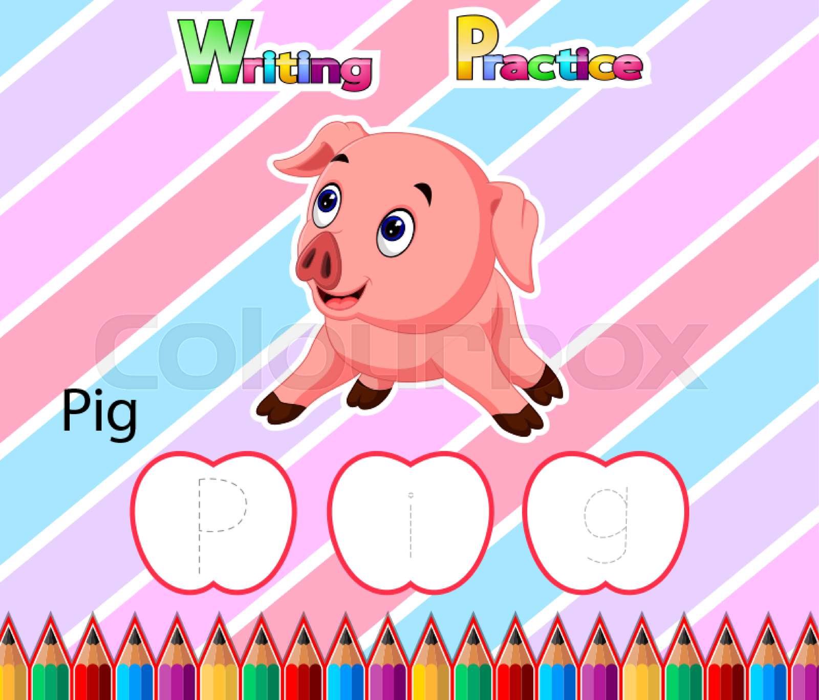 Worksheet Writing practice alphabet P for Pig | Stock vector | Colourbox
