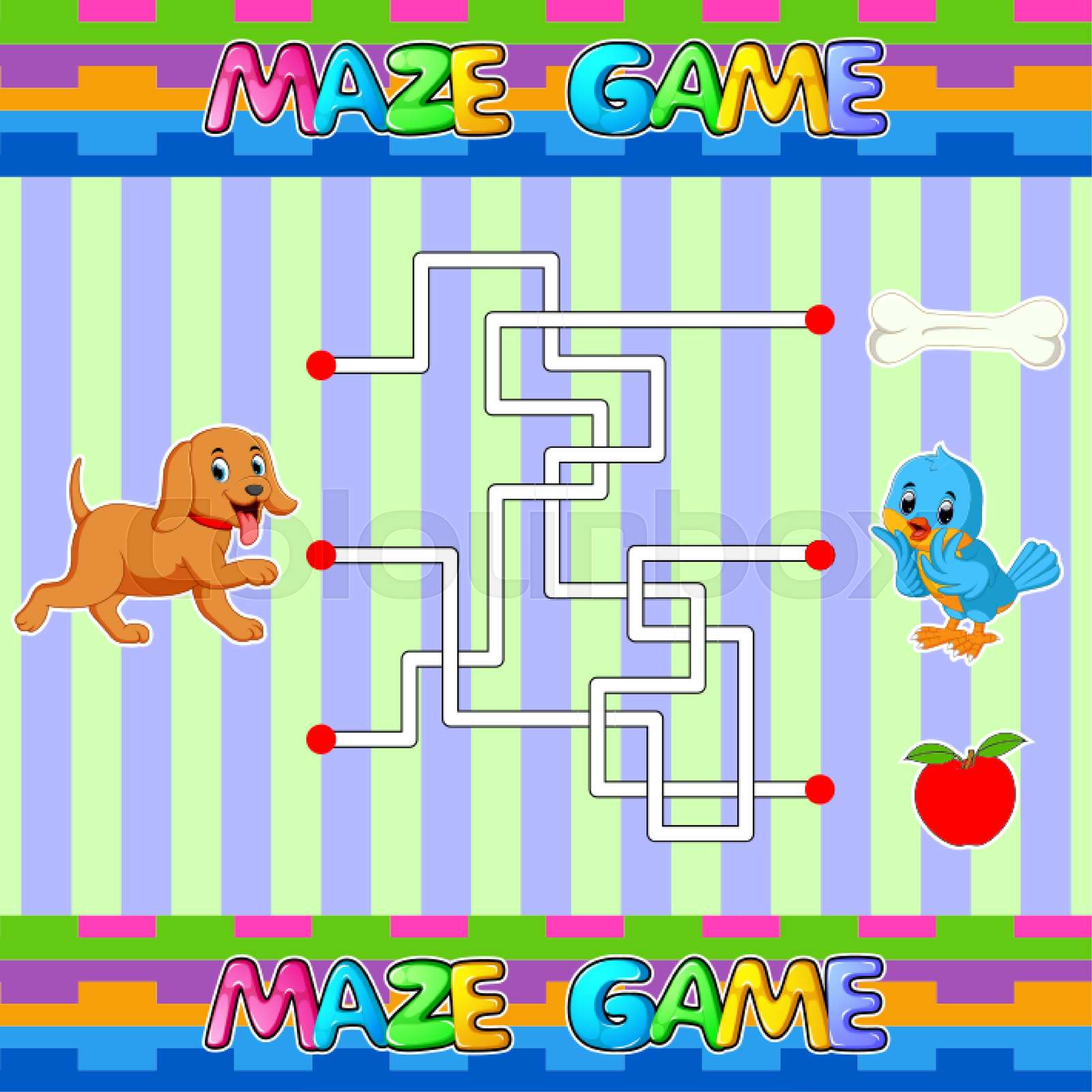 Help dog find the right path to bone. Labyrinth. Maze game for kids ...