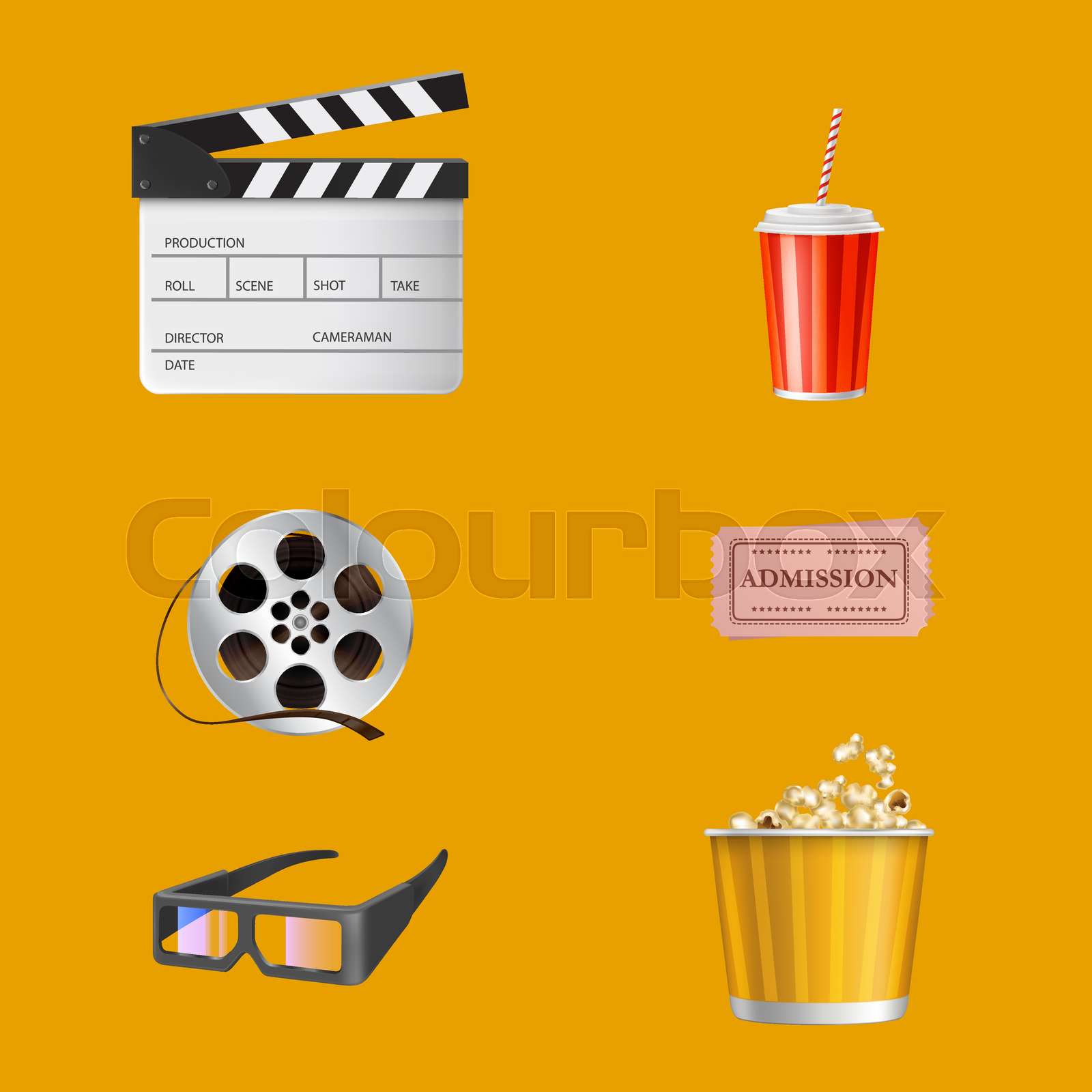 Movie theater objects realistic vector set | Stock vector | Colourbox