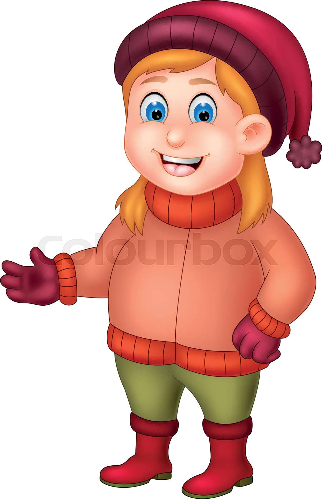 Cute Little Girl Wearing Red Jacket Cartoon | Stock vector | Colourbox