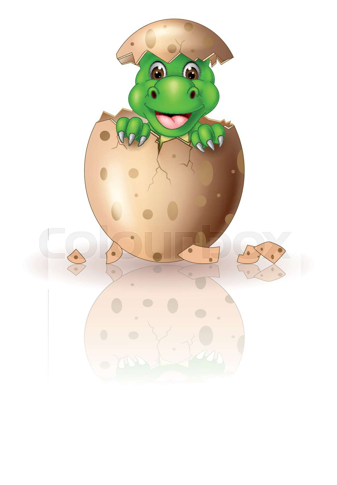 Green Dinosaur In Brown Cracked Egg Cartoon | Stock vector | Colourbox