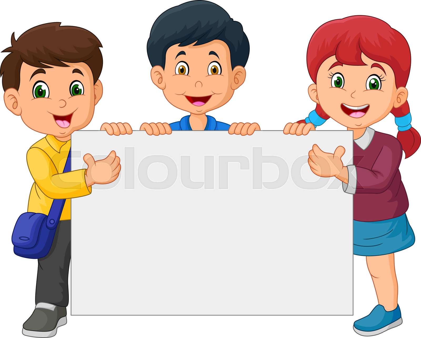 Cartoon happy kids holding blank sign | Stock vector | Colourbox