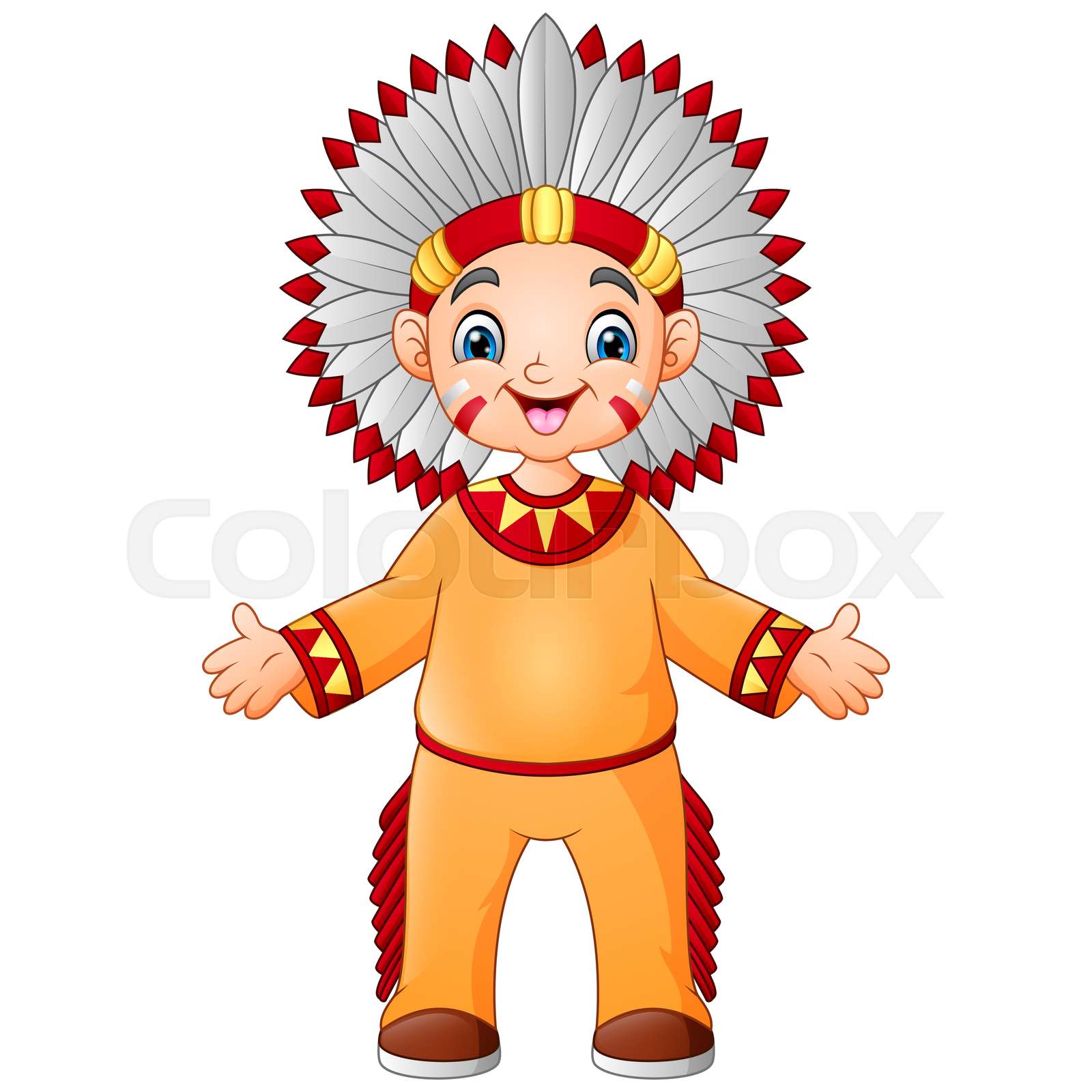 Cartoon boy native american indian with traditional costume | Stock ...
