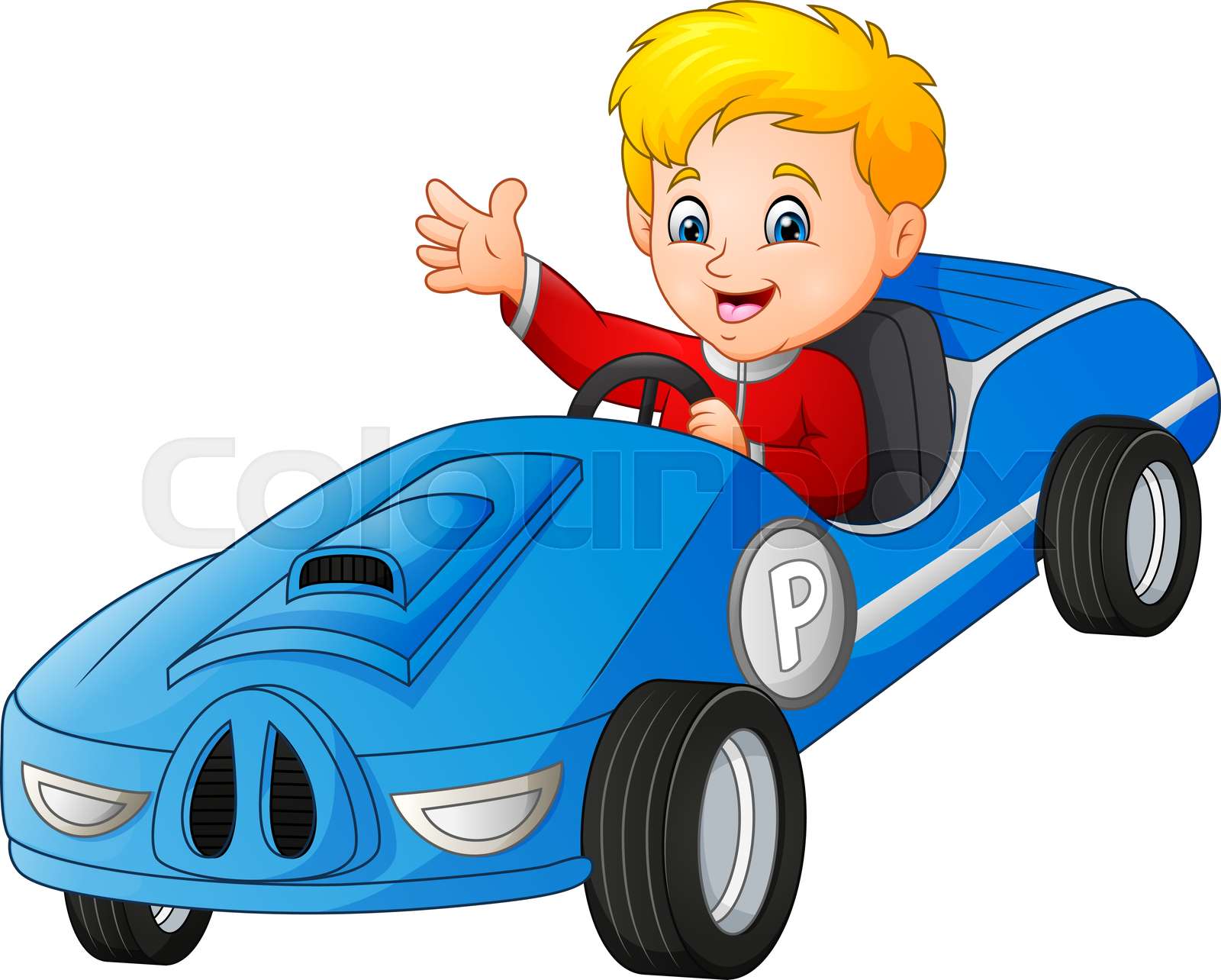 Cartoon boy riding a car | Stock vector | Colourbox