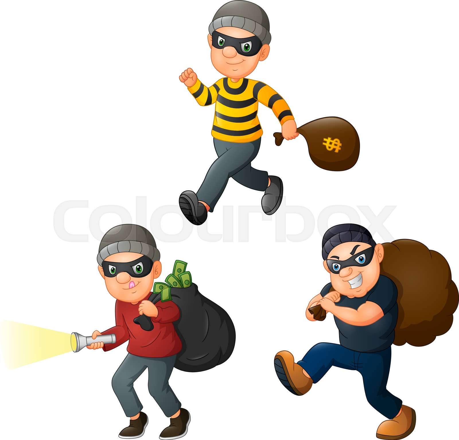 Cartoon thief in a collection of different actions | Stock vector ...
