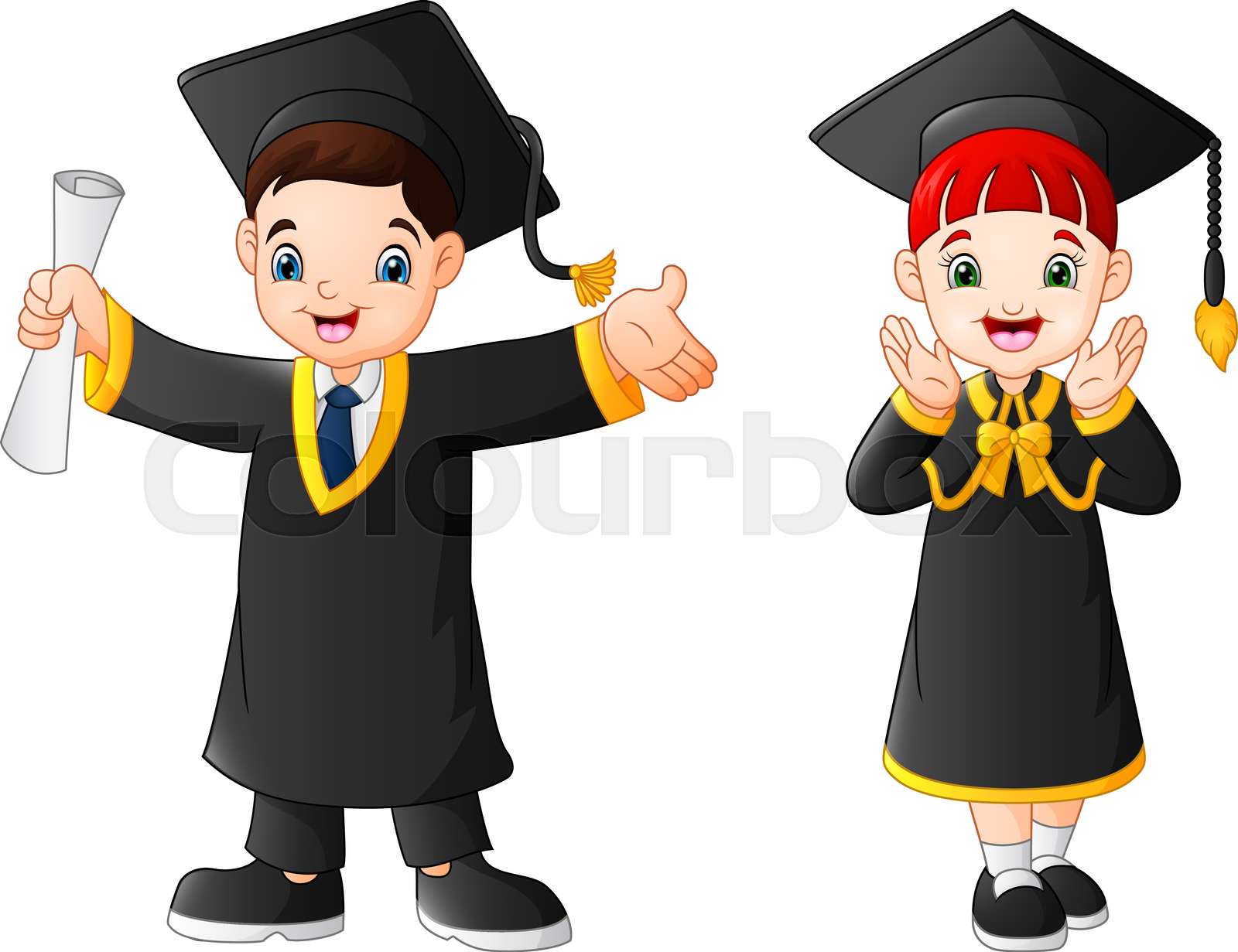 Cartoon happy kid in Graduation Costume | Stock vector | Colourbox