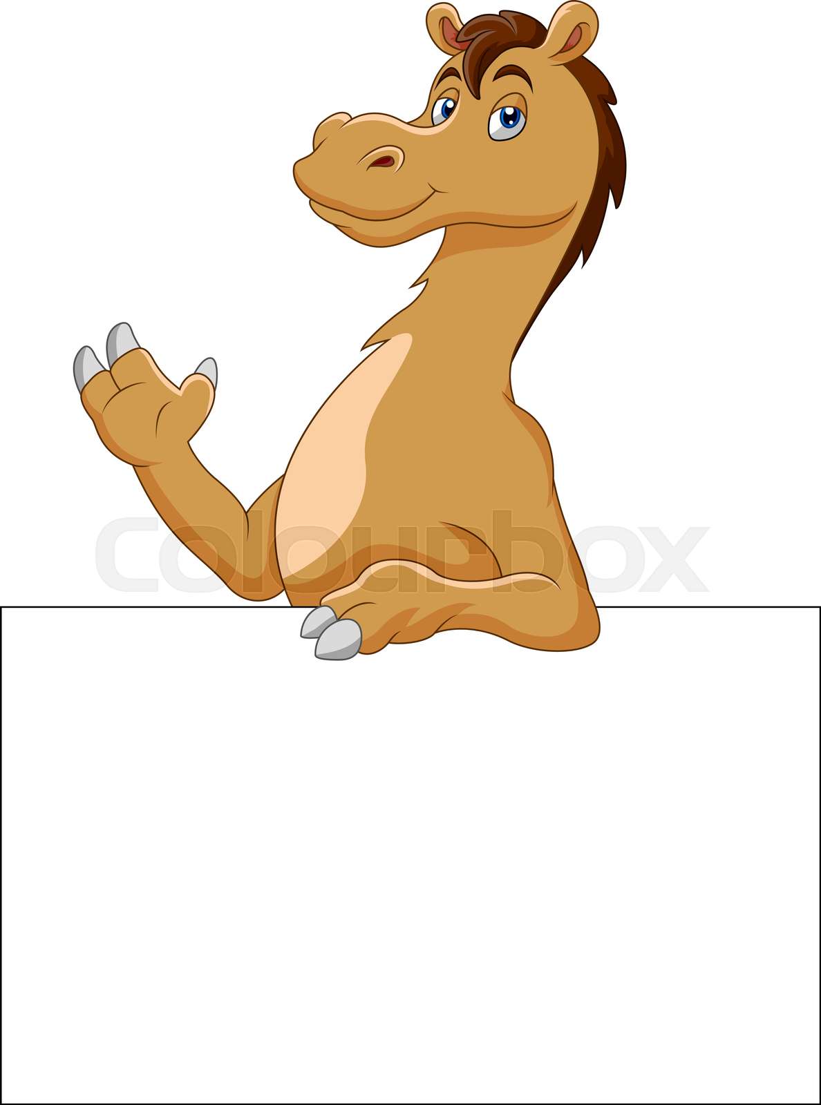 Cartoon camel holding blank sign | Stock vector | Colourbox