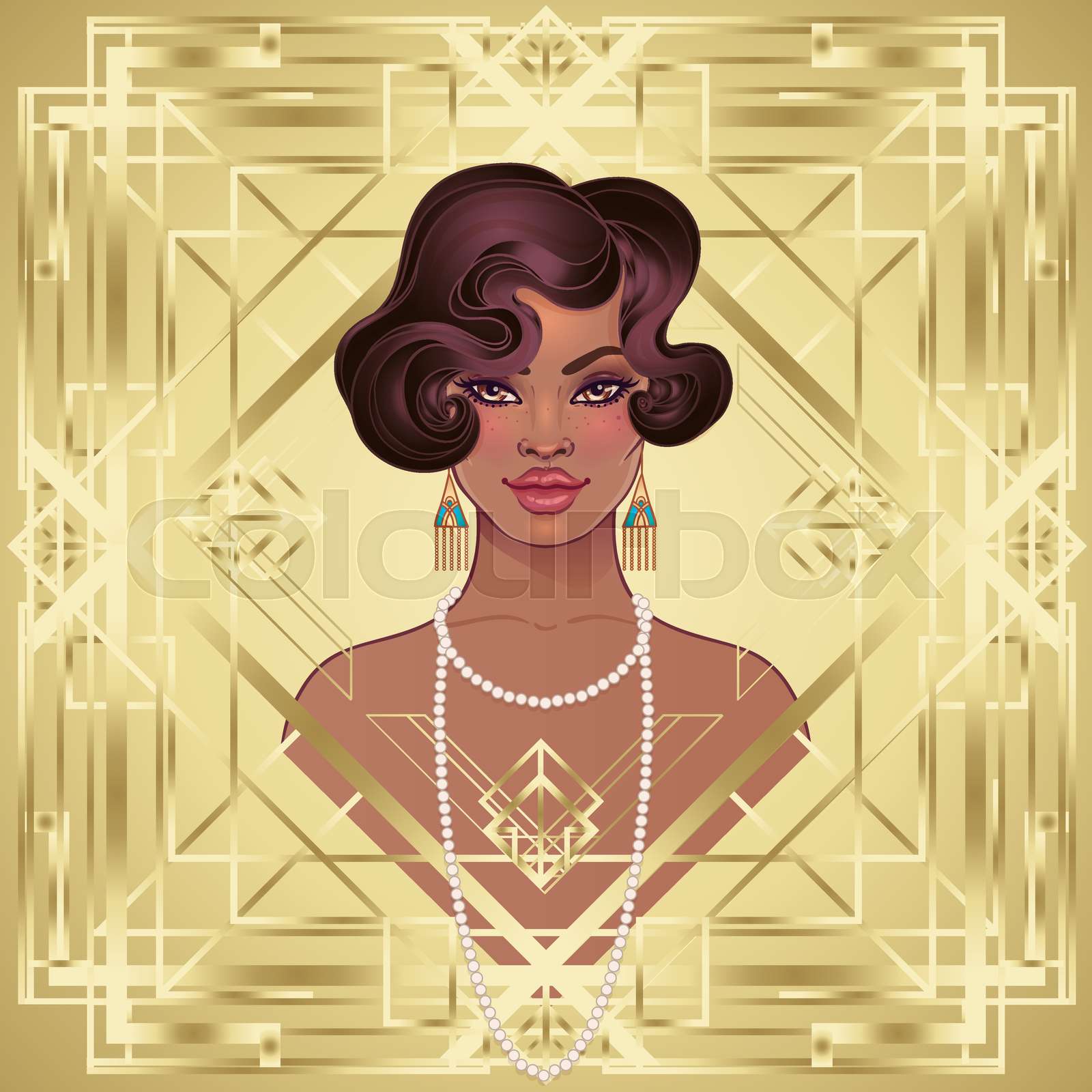 Art deco girl. Retro fashion style. African woman. | Stock vector ...