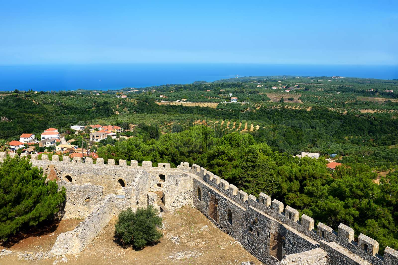 Wall's of medieval Chlemoutsi ("Clermont") castle in Greece ...