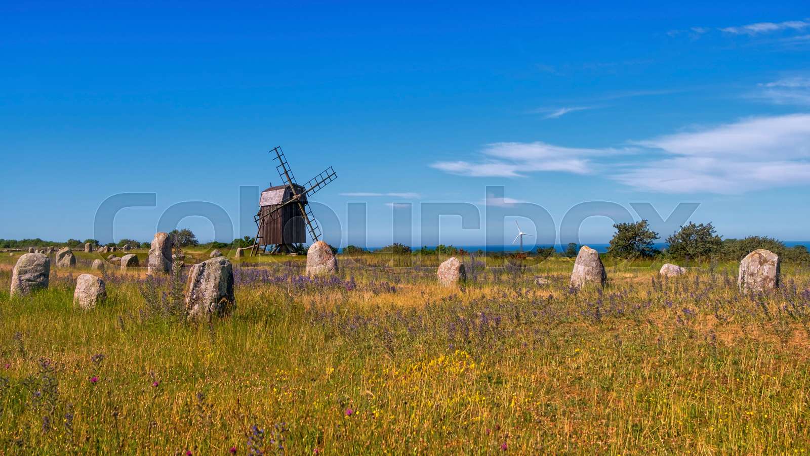 Viking stone ship burial in Oland island, Gettlinge, Sweden | Stock ...